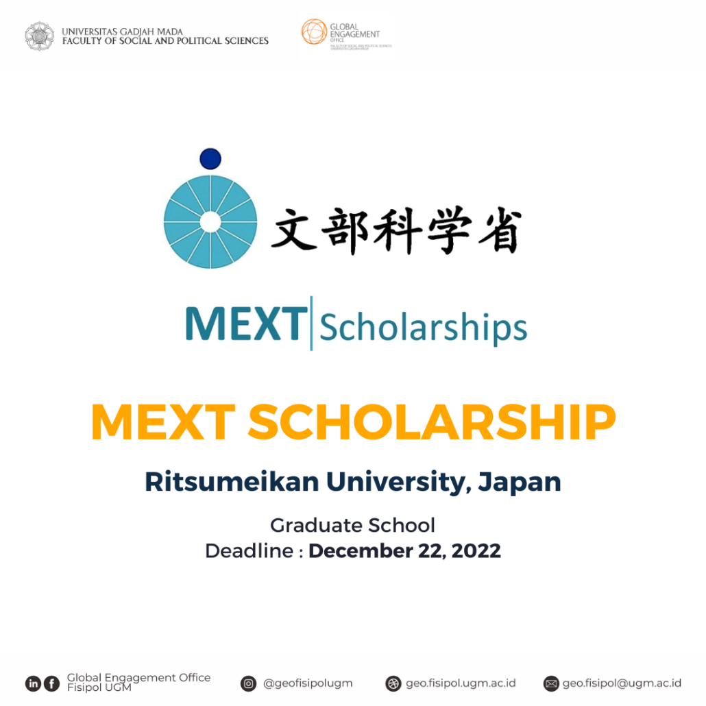 [Japan] MEXT Scholarship Openings at Ritsumeikan University! Sep 2023 Enrollment – Global ...